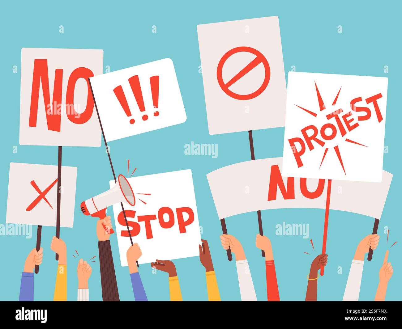 Protestors banners. Hand holding blank placards of political ...