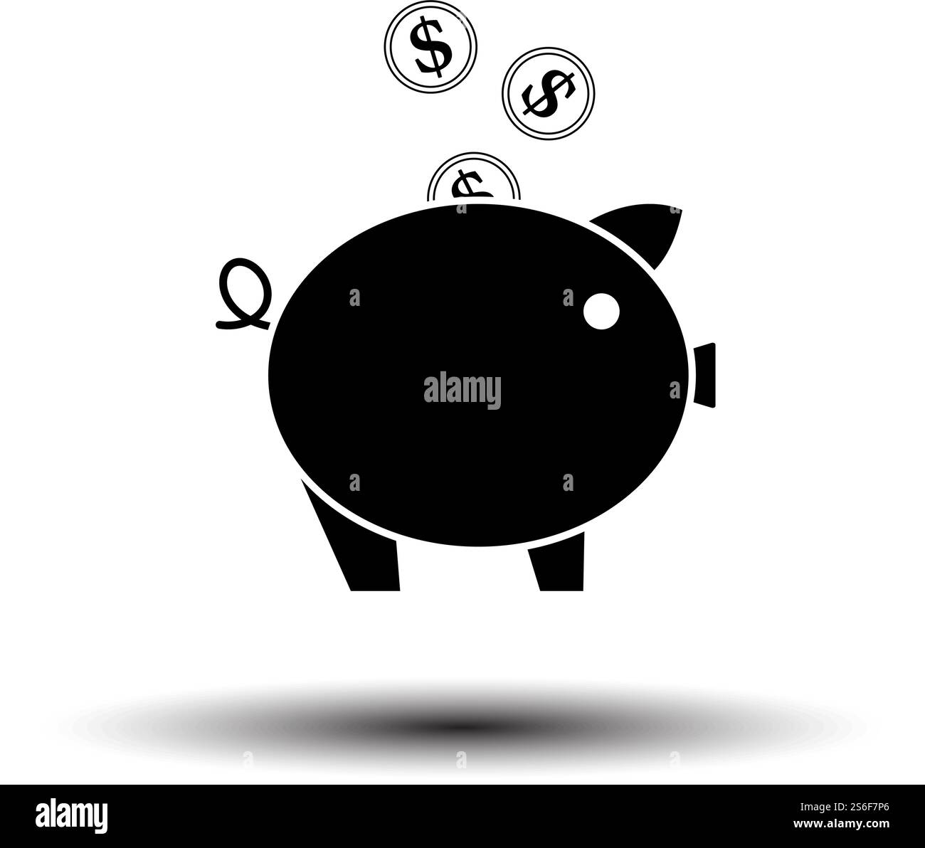 Golden Coins Fall In Piggy Bank Icon. Black on White Background With ...