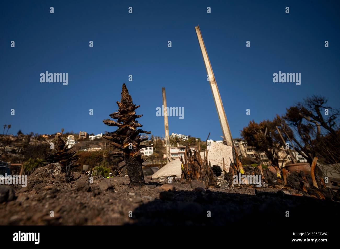 Malibu, California, USA. 15th Jan, 2025. Damaged structures are seen after the Palisades Fire ...
