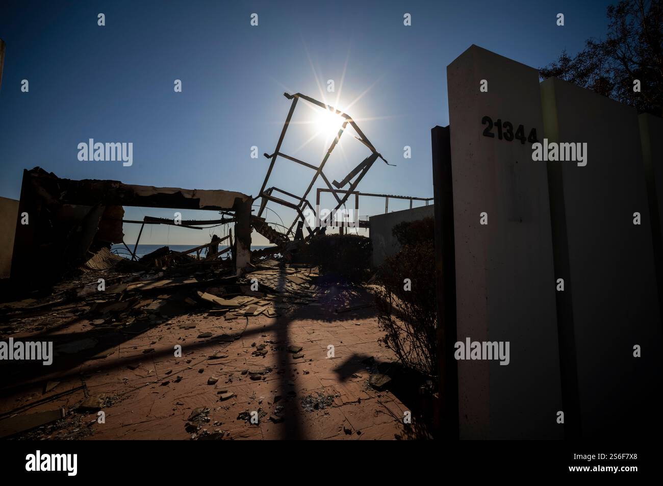 Malibu, California, USA. 15th Jan, 2025. Damaged structures are seen after the Palisades Fire ...