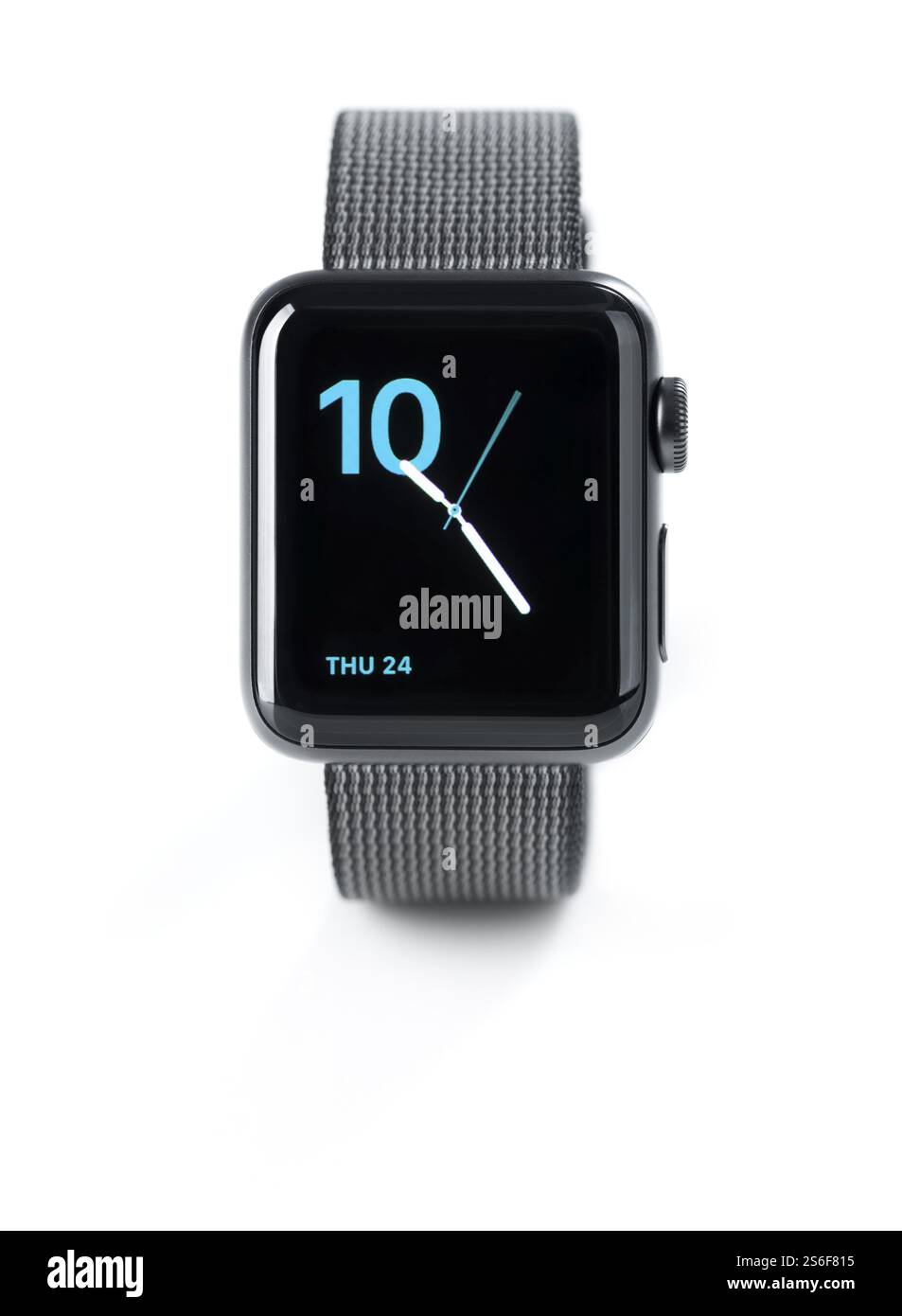 Apple Watch smartwatch with analog clock on display front view isolated ...