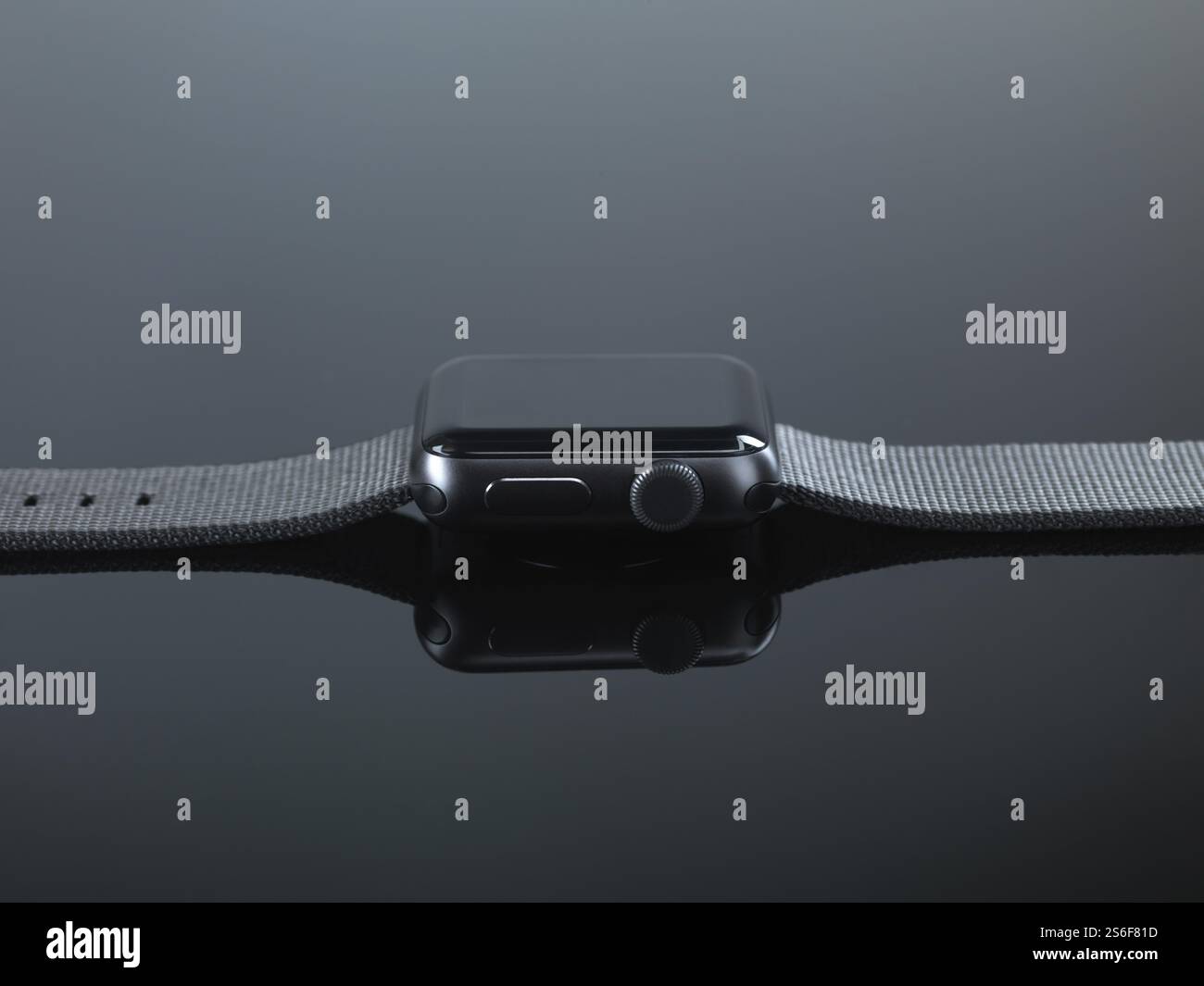 Shiny steel Apple Watch series 2 smartwatch with digital crown side ...