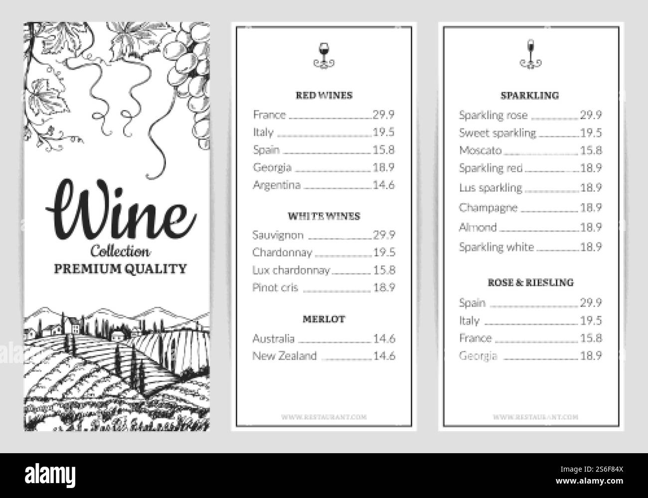 Wine menu. Wine card template. Vector grape sketch, drink menu template ...