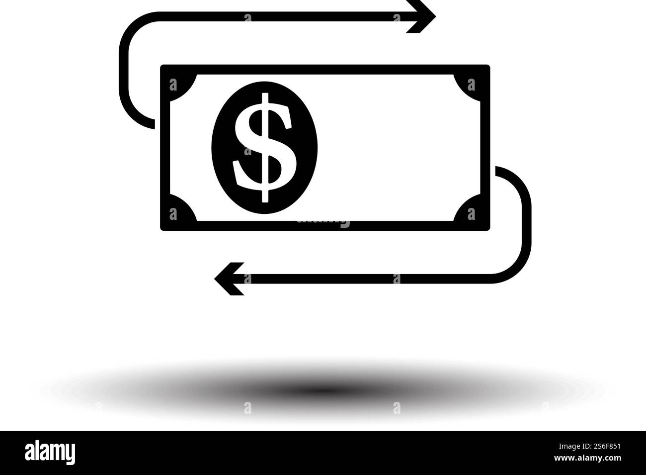 Cash Back Dollar Banknote Icon. Black on White Background With Shadow ...