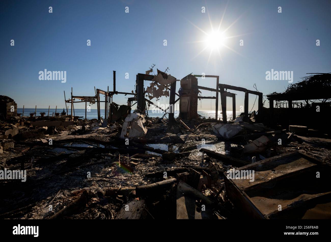 Malibu, California, USA. 15th Jan, 2025. Damaged structures are seen after the Palisades Fire ...
