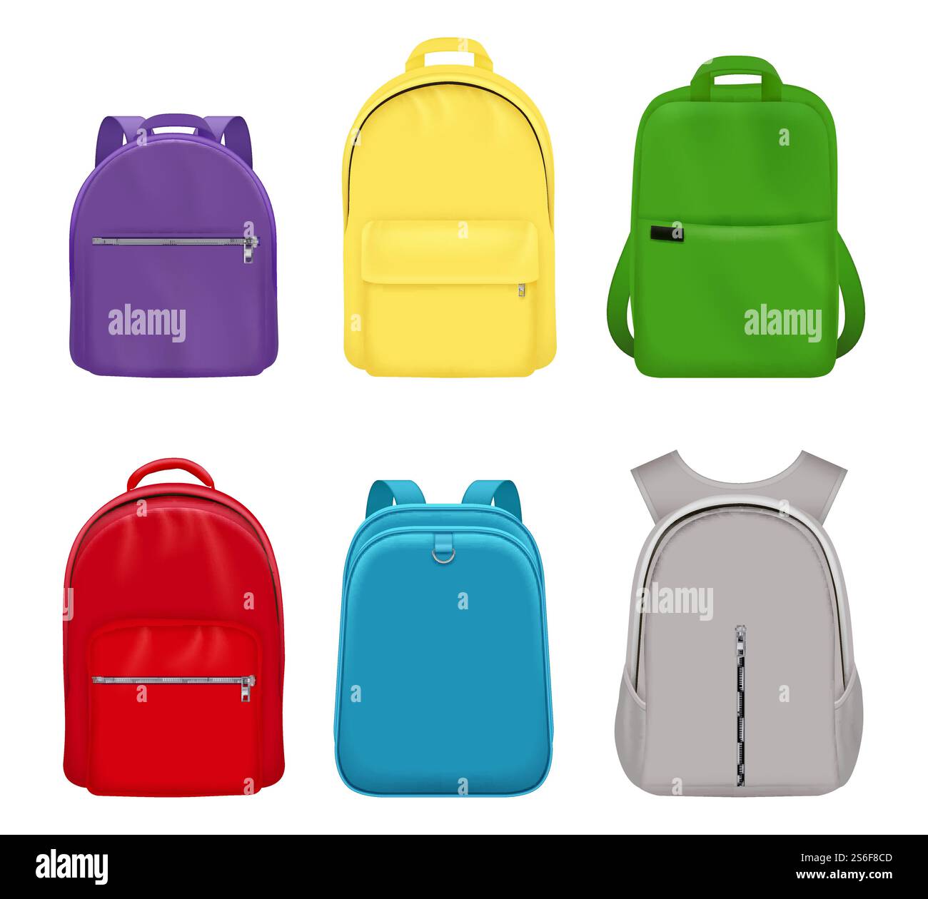 School backpack. College realistic students handy items luggage travel ...