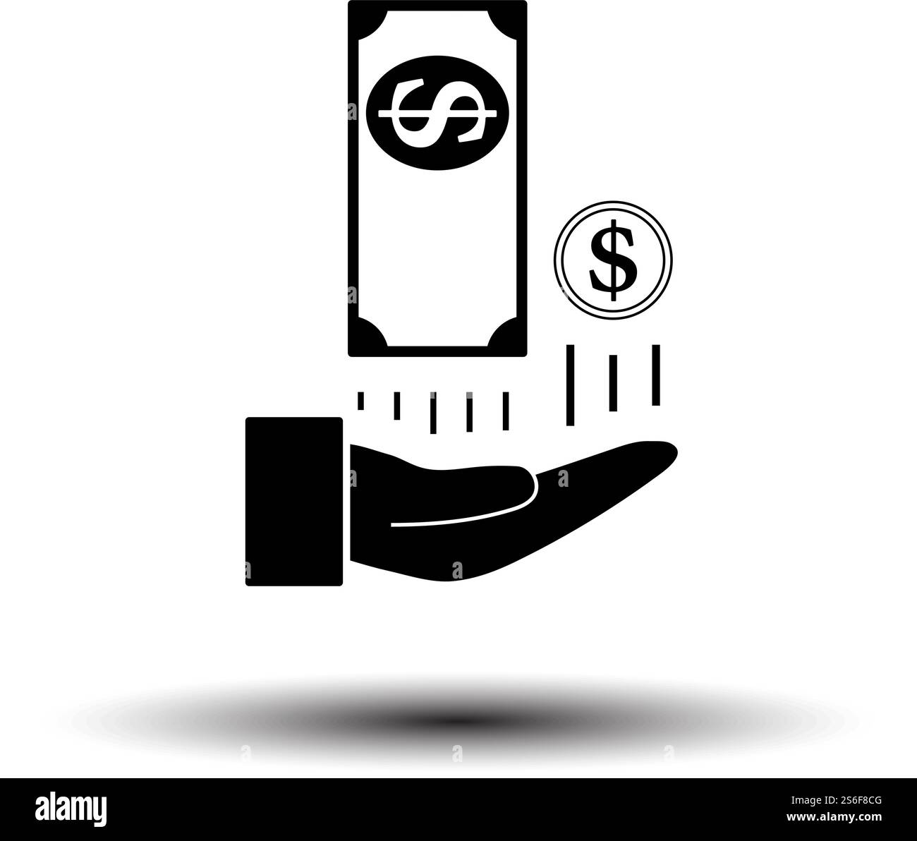 Cash Back To Hand Icon. Black on White Background With Shadow. Vector ...