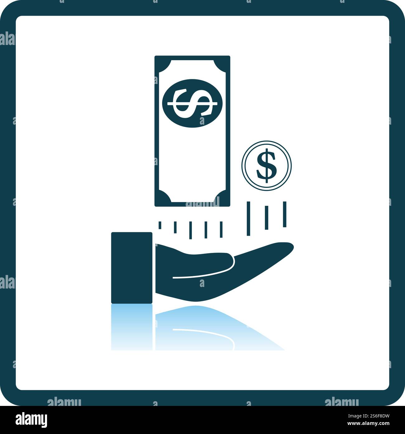 Cash Back To Hand Icon. Square Shadow Reflection Design. Vector ...