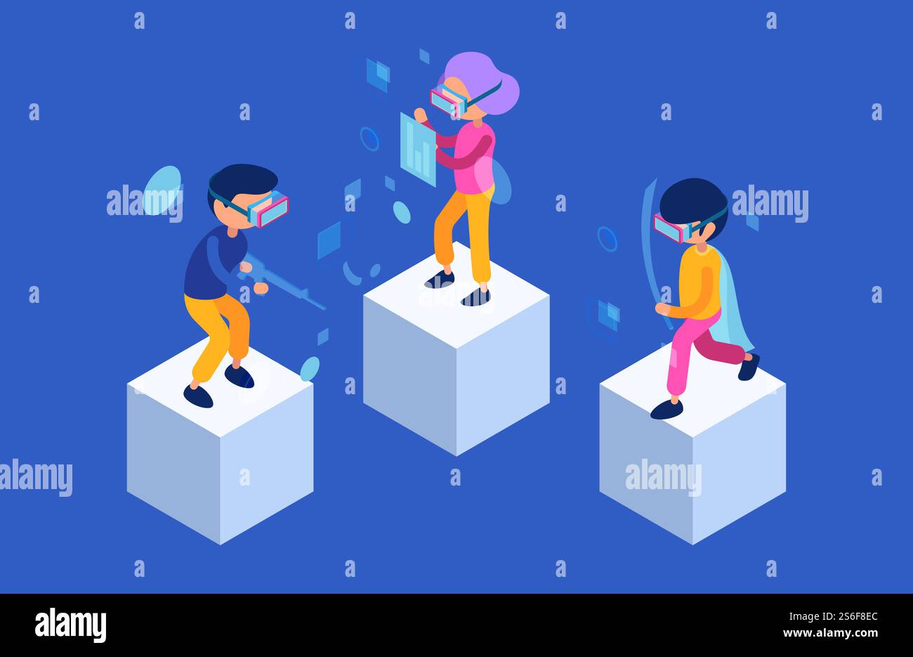 Vr people. Future characters male and female playing in virtual reality ...