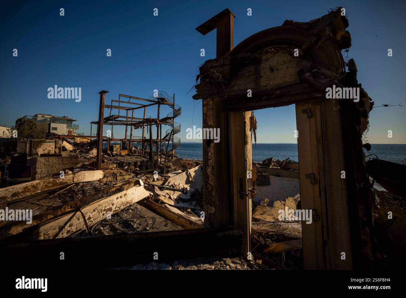 Malibu, California, USA. 15th Jan, 2025. Damaged structures are seen after the Palisades Fire ...