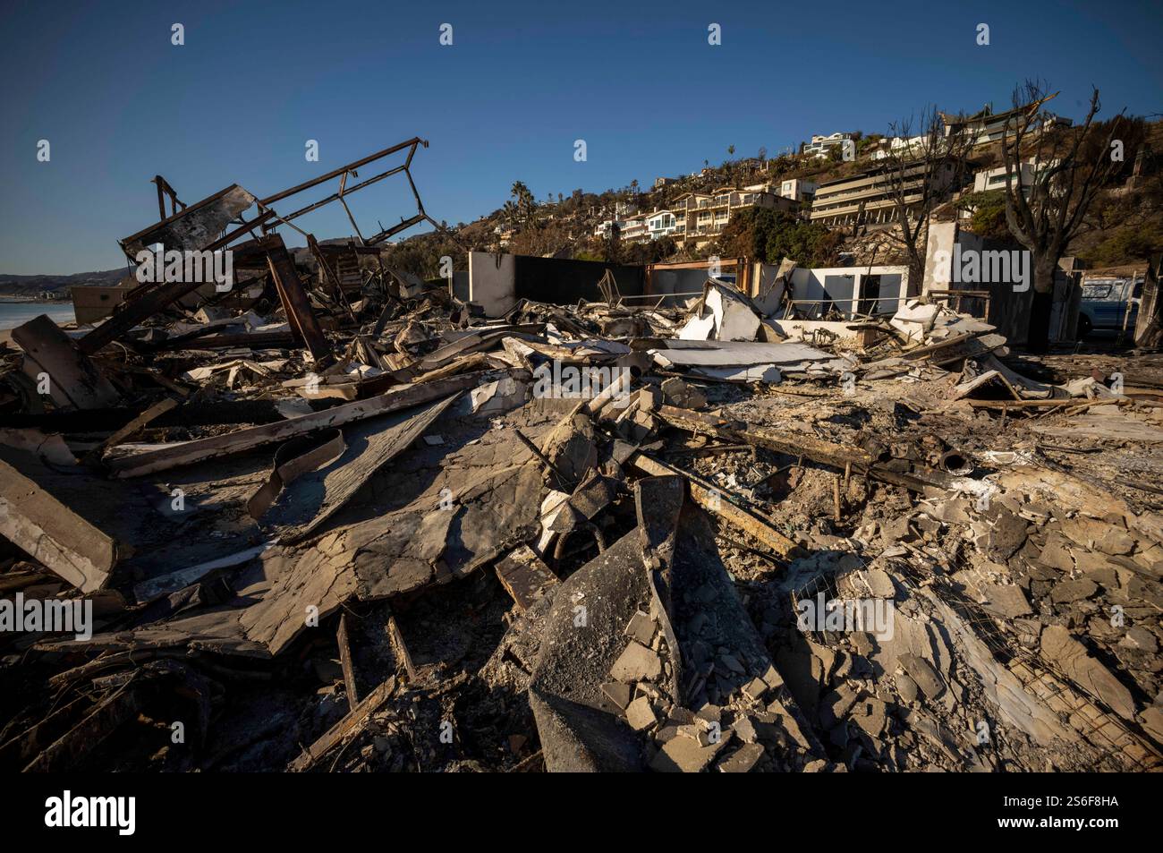 Malibu, California, USA. 15th Jan, 2025. Damaged structures are seen after the Palisades Fire ...