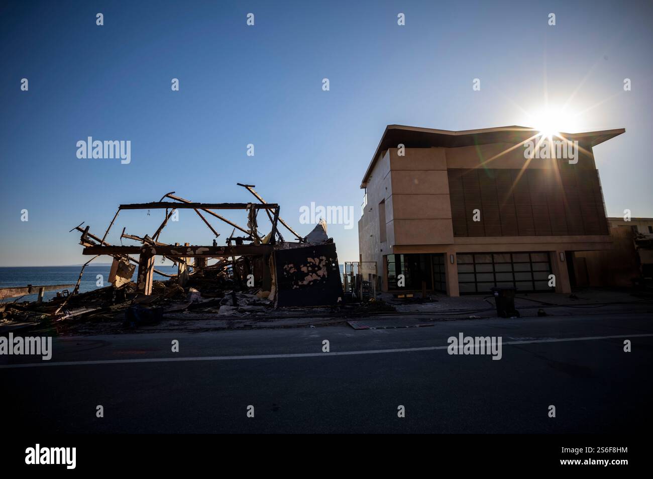 Malibu, California, USA. 15th Jan, 2025. Damaged structures are seen after the Palisades Fire ...