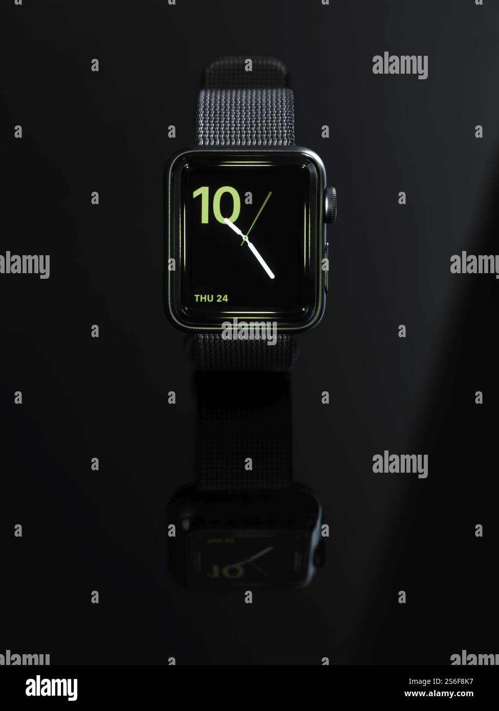 Shiny steel Apple Watch stylish smartwatch with analog clock dial on ...