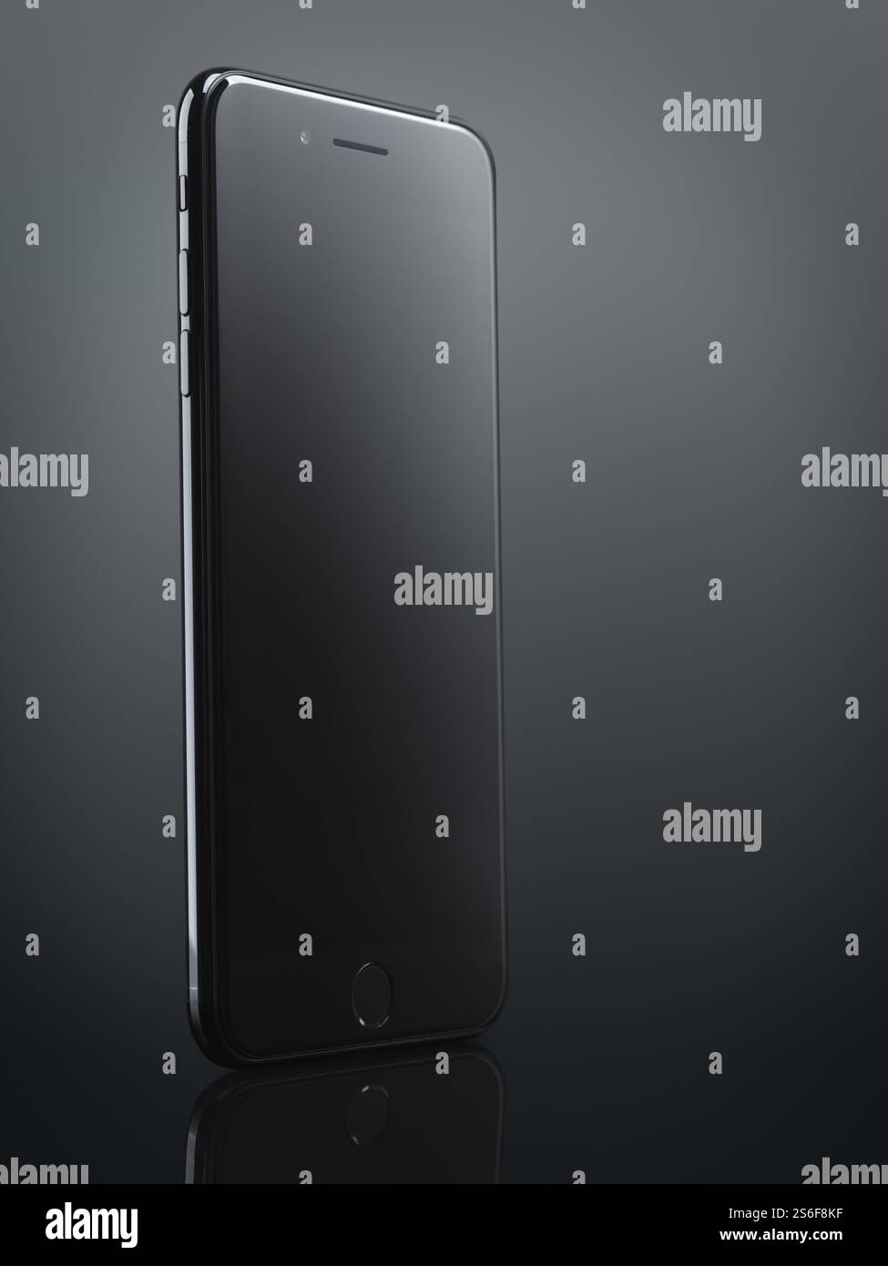 Black Apple iPhone 7 Plus with blank screen isolated on dark gray ...