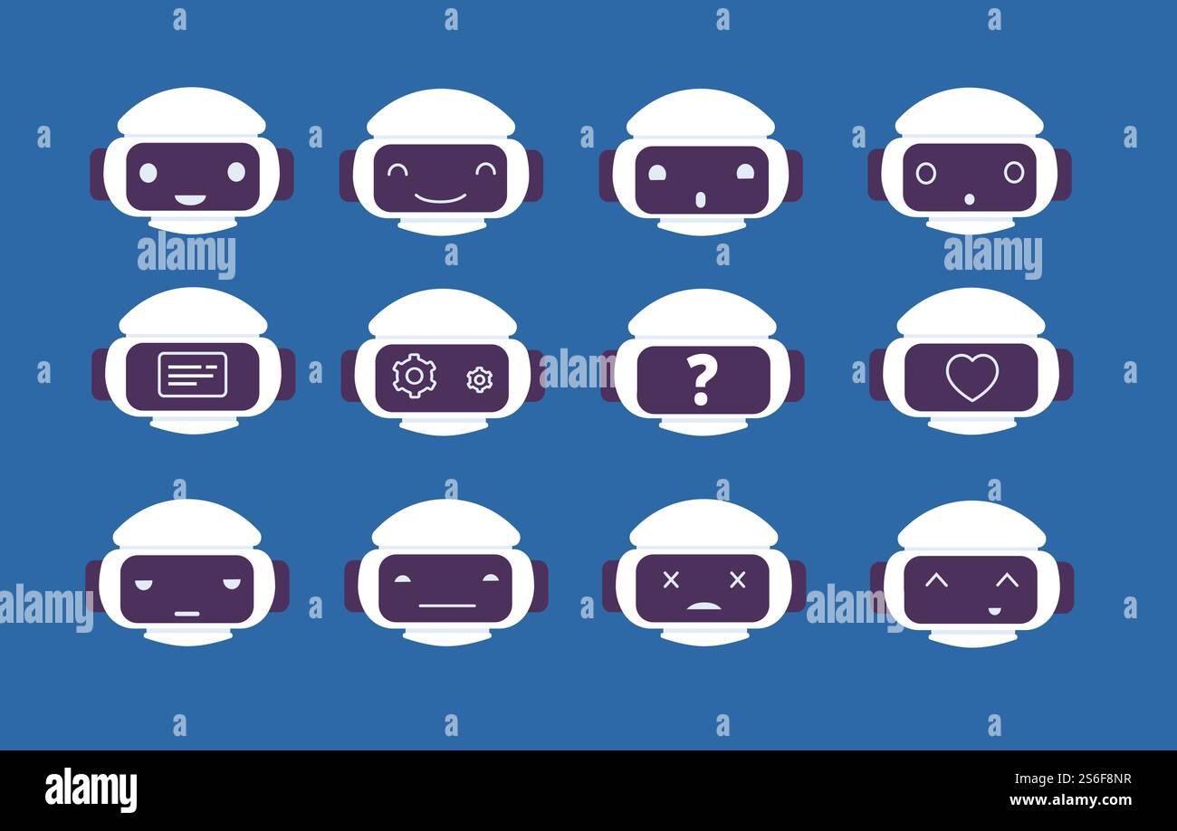 Robot avatar. Chatbot emotions online symbols on robot screen face ...