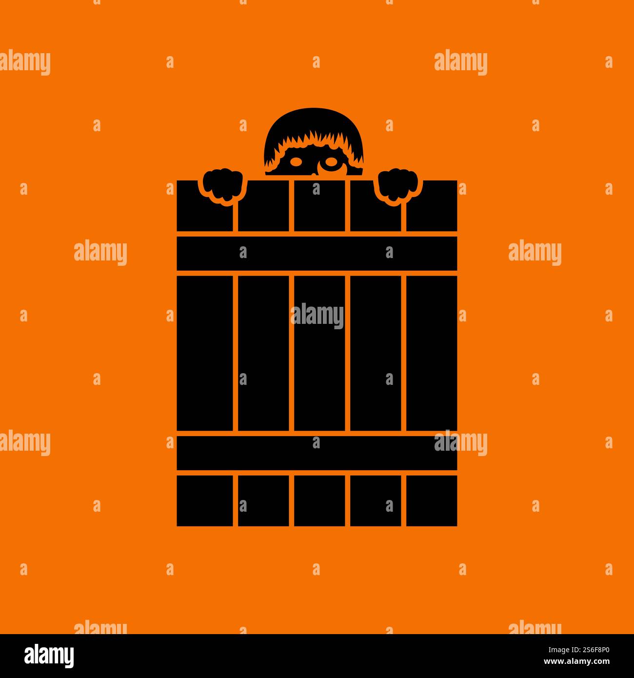 Criminal Peeping From Fence Icon. Black on Orange Background. Vector ...