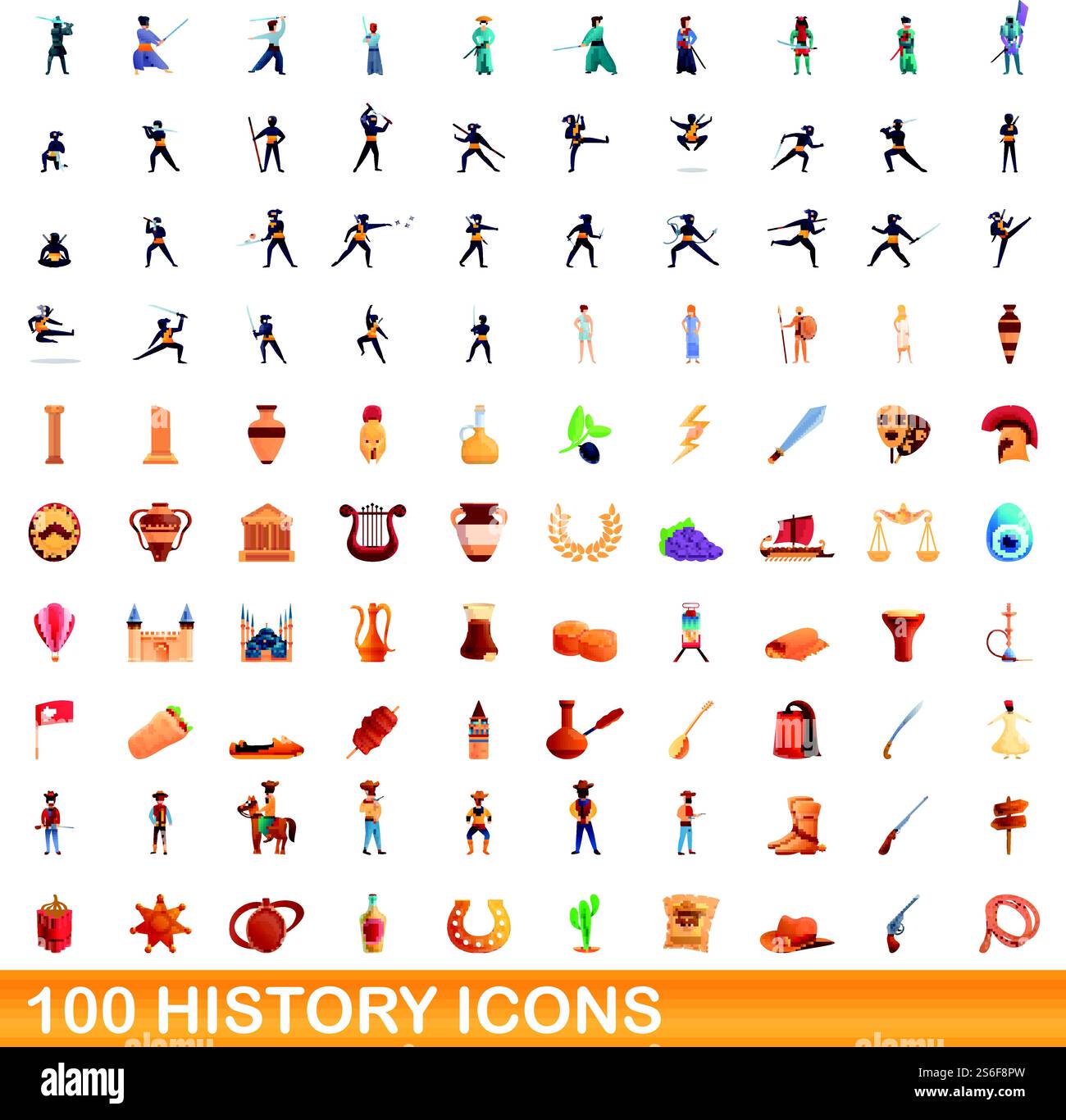 100 history icons set. Cartoon illustration of 100 history icons vector ...