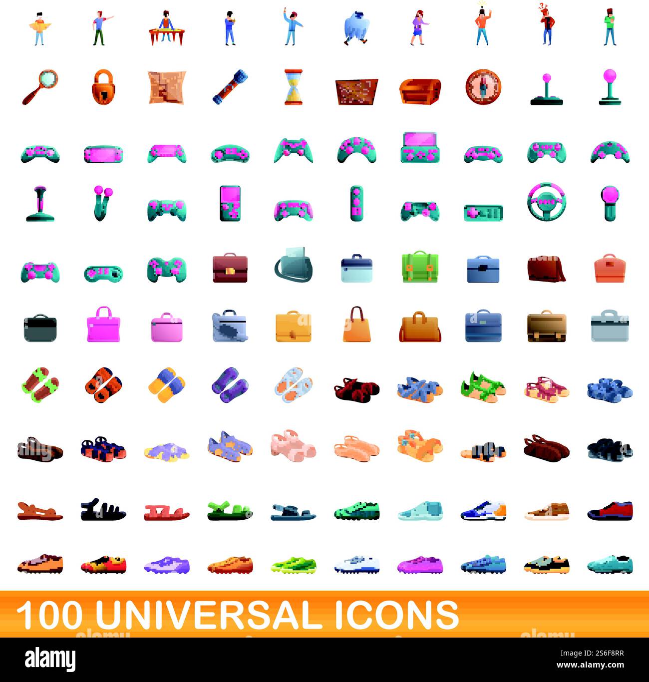 100 universal icons set. Cartoon illustration of 100 universal icons ...