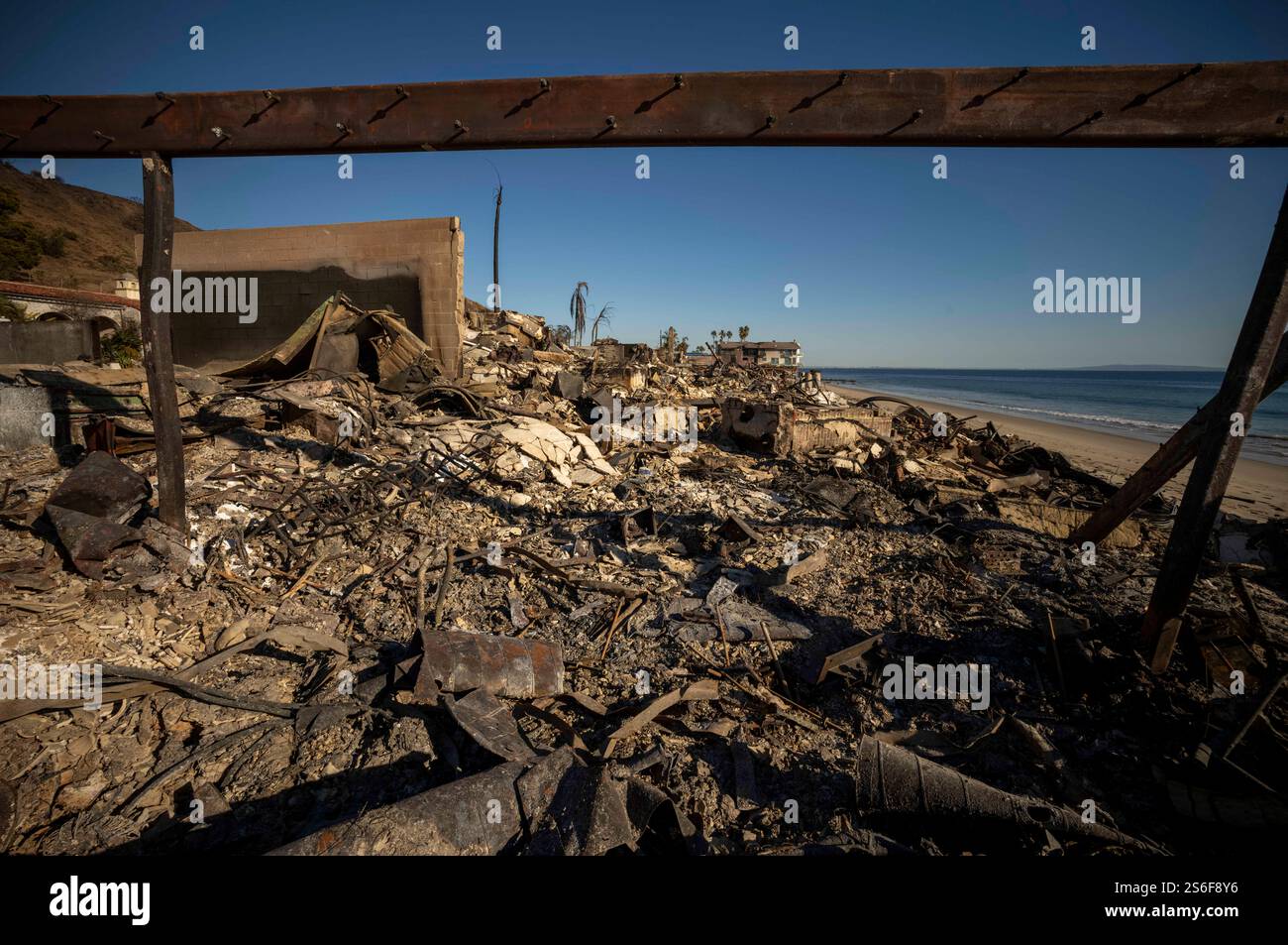 Malibu, California, USA. 15th Jan, 2025. Damaged structures are seen after the Palisades Fire ...
