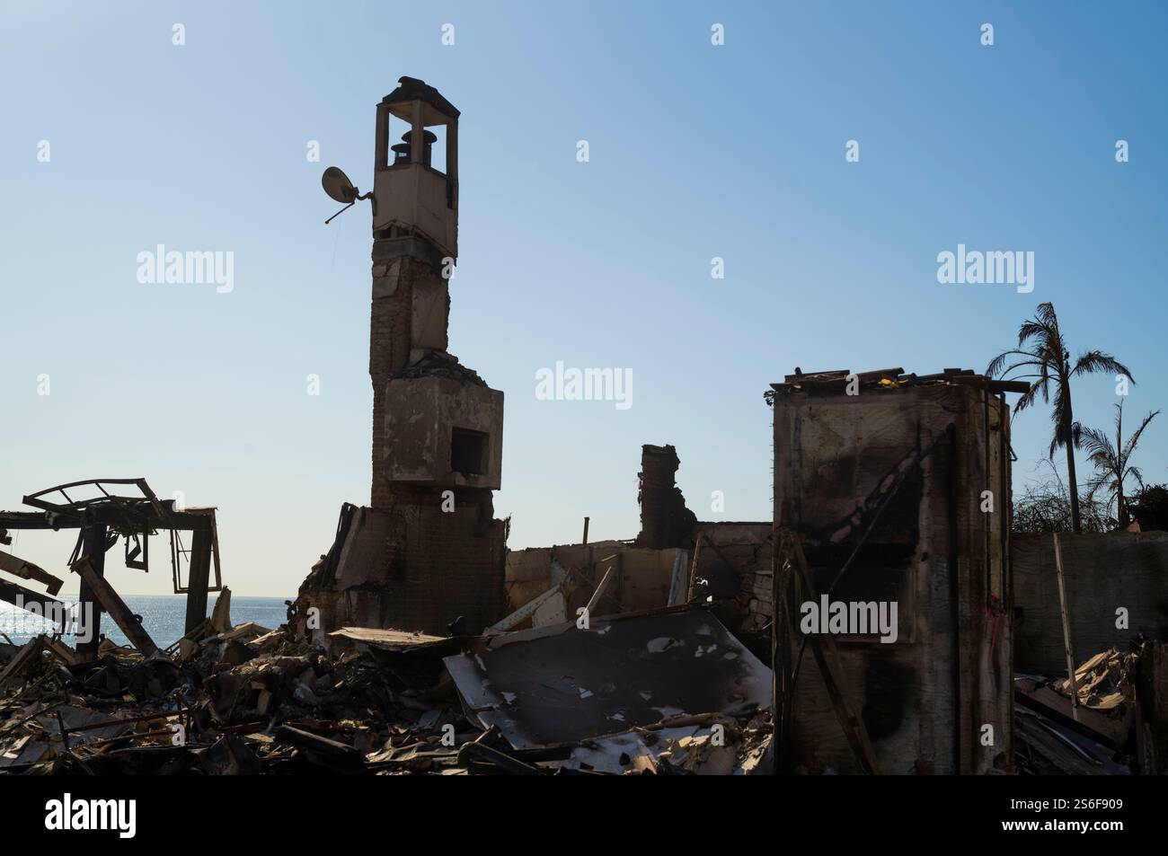 Malibu, California, USA. 15th Jan, 2025. Damaged structures are seen after the Palisades Fire ...