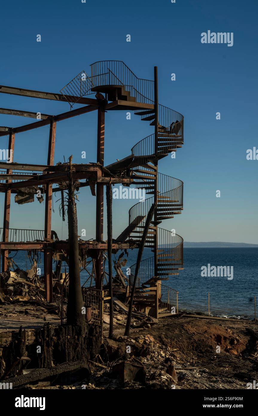 Malibu, California, USA. 15th Jan, 2025. Damaged structures are seen after the Palisades Fire ...