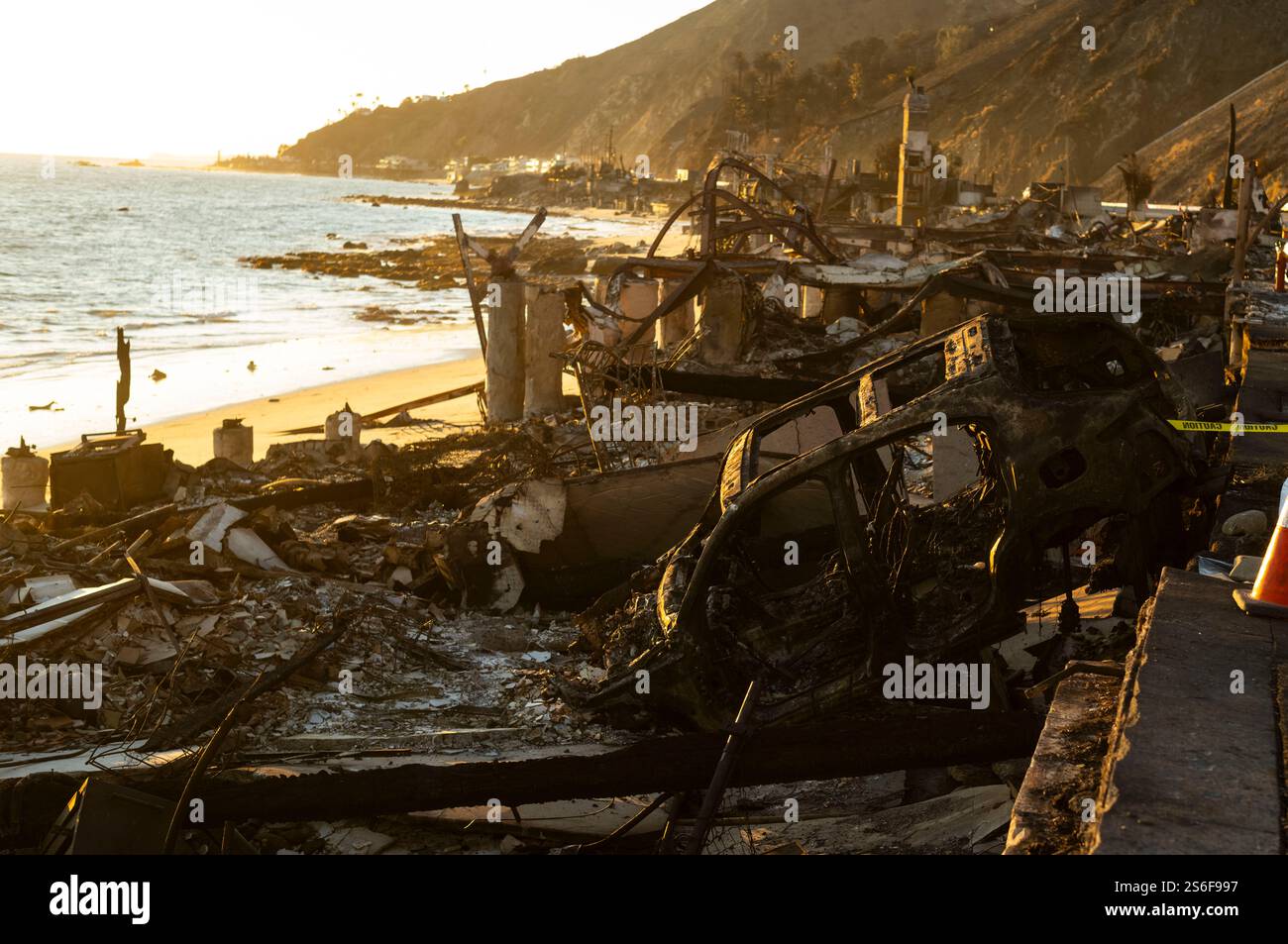 Malibu, California, USA. 16th Jan, 2025. Damaged structures are seen after the Palisades Fire ...