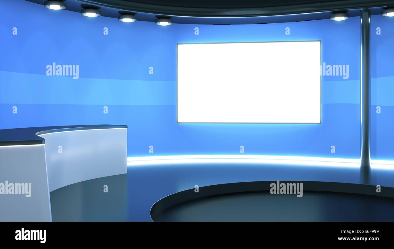 3d rendering of a blue television studio background Stock Photo - Alamy