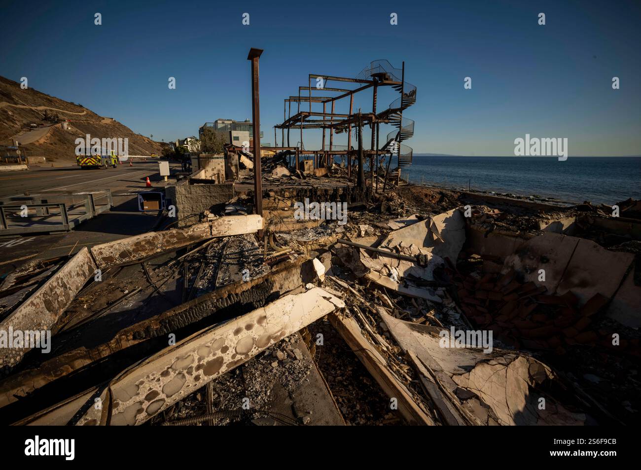 Malibu, California, USA. 15th Jan, 2025. Damaged structures are seen after the Palisades Fire ...
