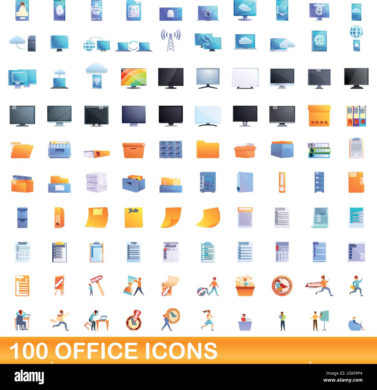 100 office icons set. Cartoon illustration of 100 office icons vector ...