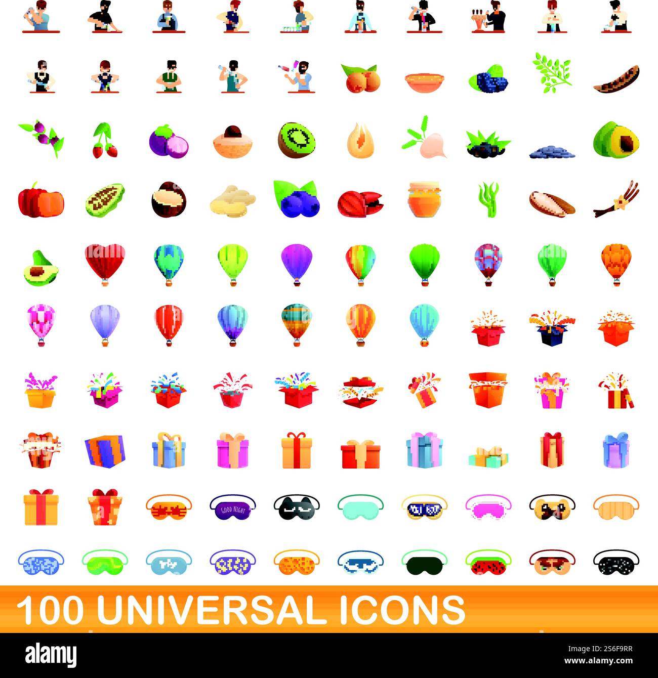 100 universal icons set. Cartoon illustration of 100 universal icons ...