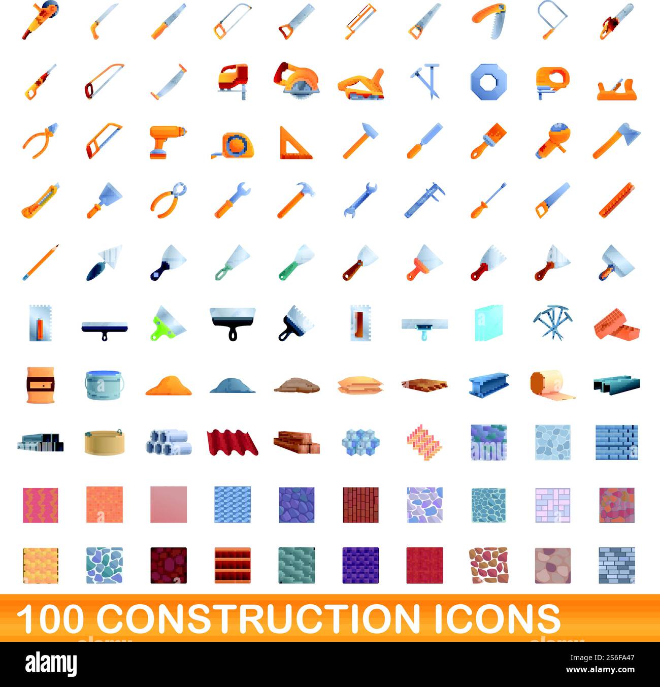 100 construction icons set. Cartoon illustration of 100 construction ...