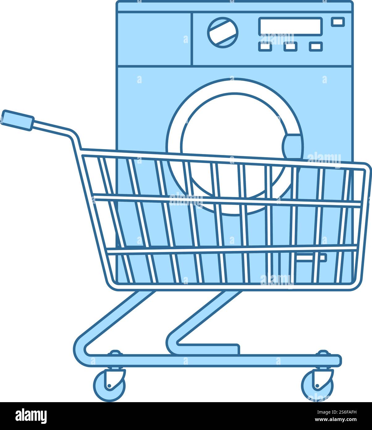 Shopping Cart With Washing Machine Icon. Thin Line With Blue Fill ...