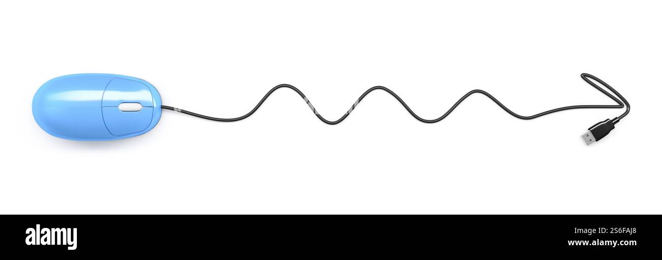 A blue computer mouse building an arrow with the cable Stock Photo - Alamy