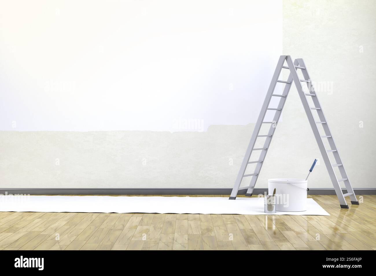 3d render of renew a room with a ladder Stock Photo - Alamy