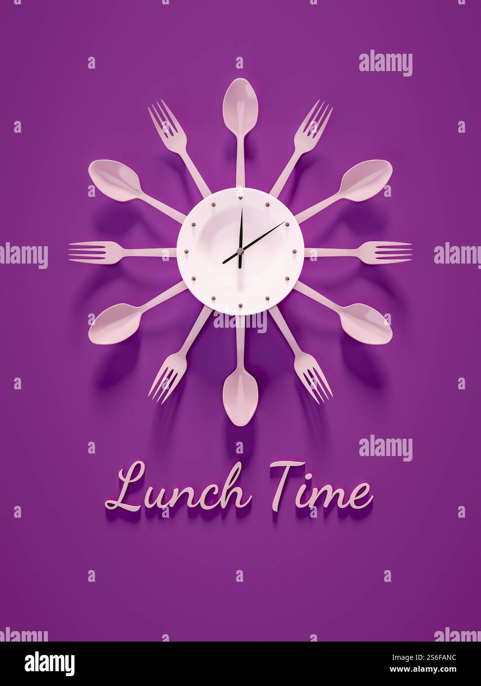 3d illustration of a purple cutlery clock for lunch time Stock Photo ...