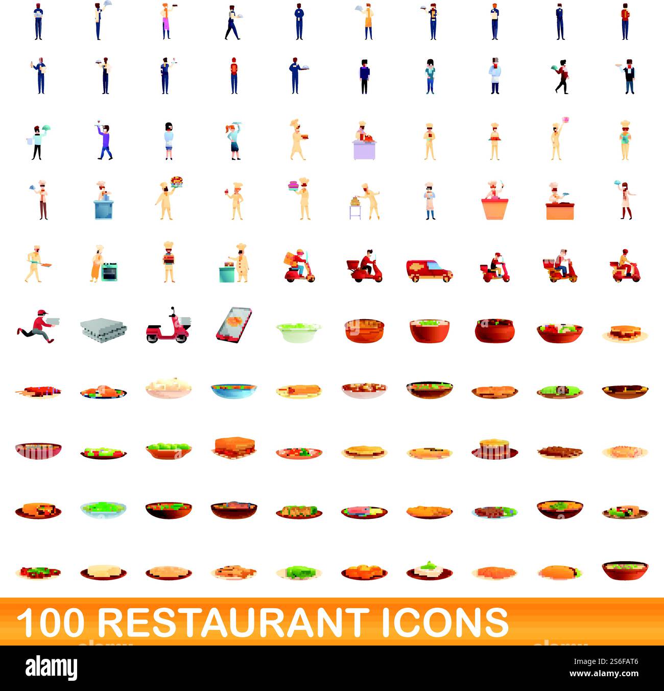 100 restaurant icons set. Cartoon illustration of 100 restaurant icons ...