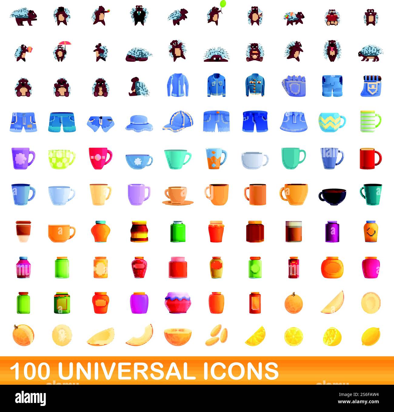 100 universal icons set. Cartoon illustration of 100 universal icons ...