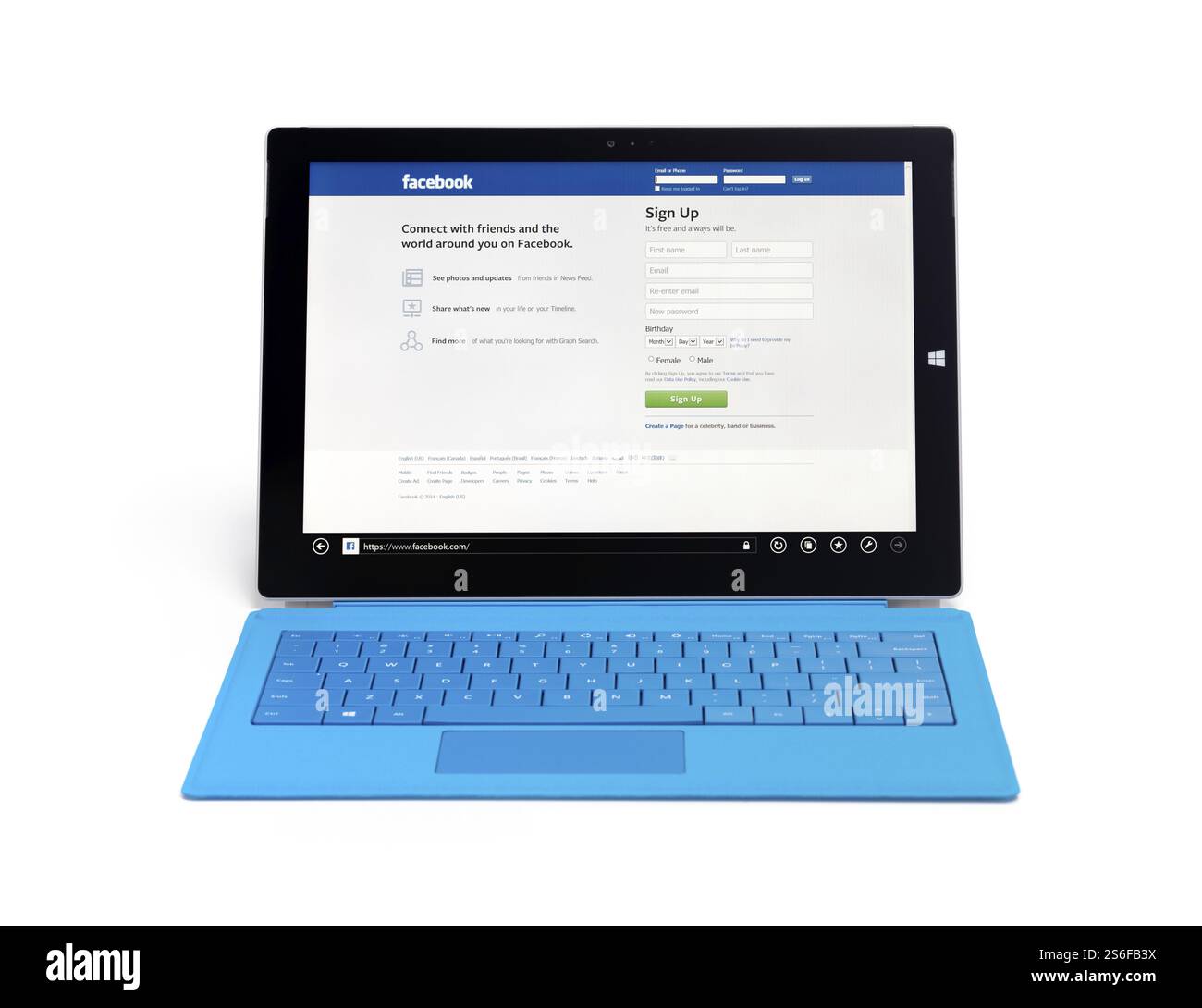 Microsoft Surface Pro 3 tablet computer with Facebook sign up screen on ...