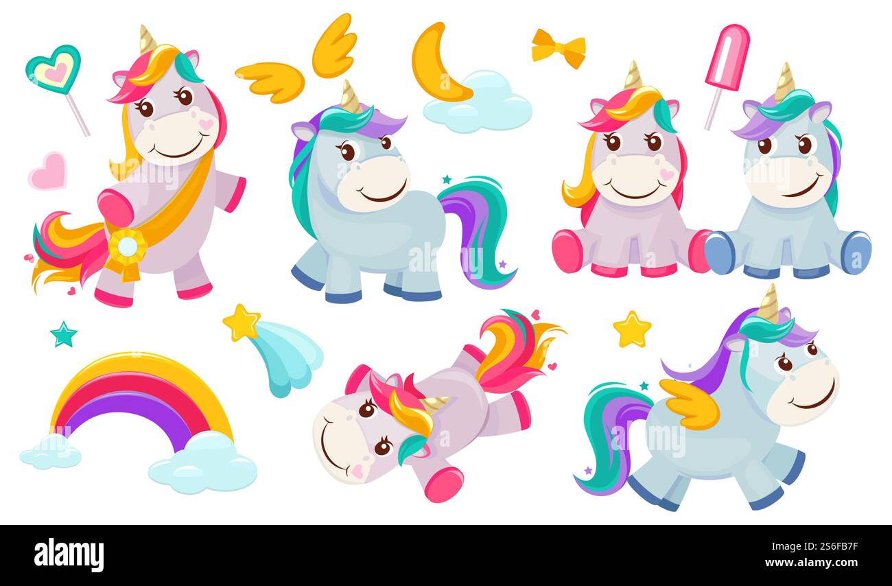 Magic unicorns. Baby little fairytale animals pony horse pink ...
