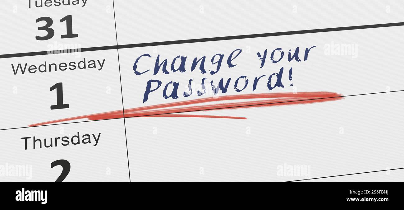 Calendar detail shows change your password every month Stock Photo - Alamy