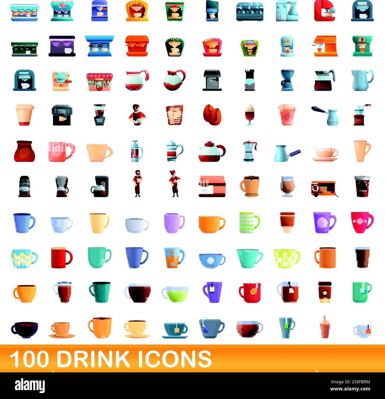 100 drink icons set. Cartoon illustration of 100 drink icons vector set ...