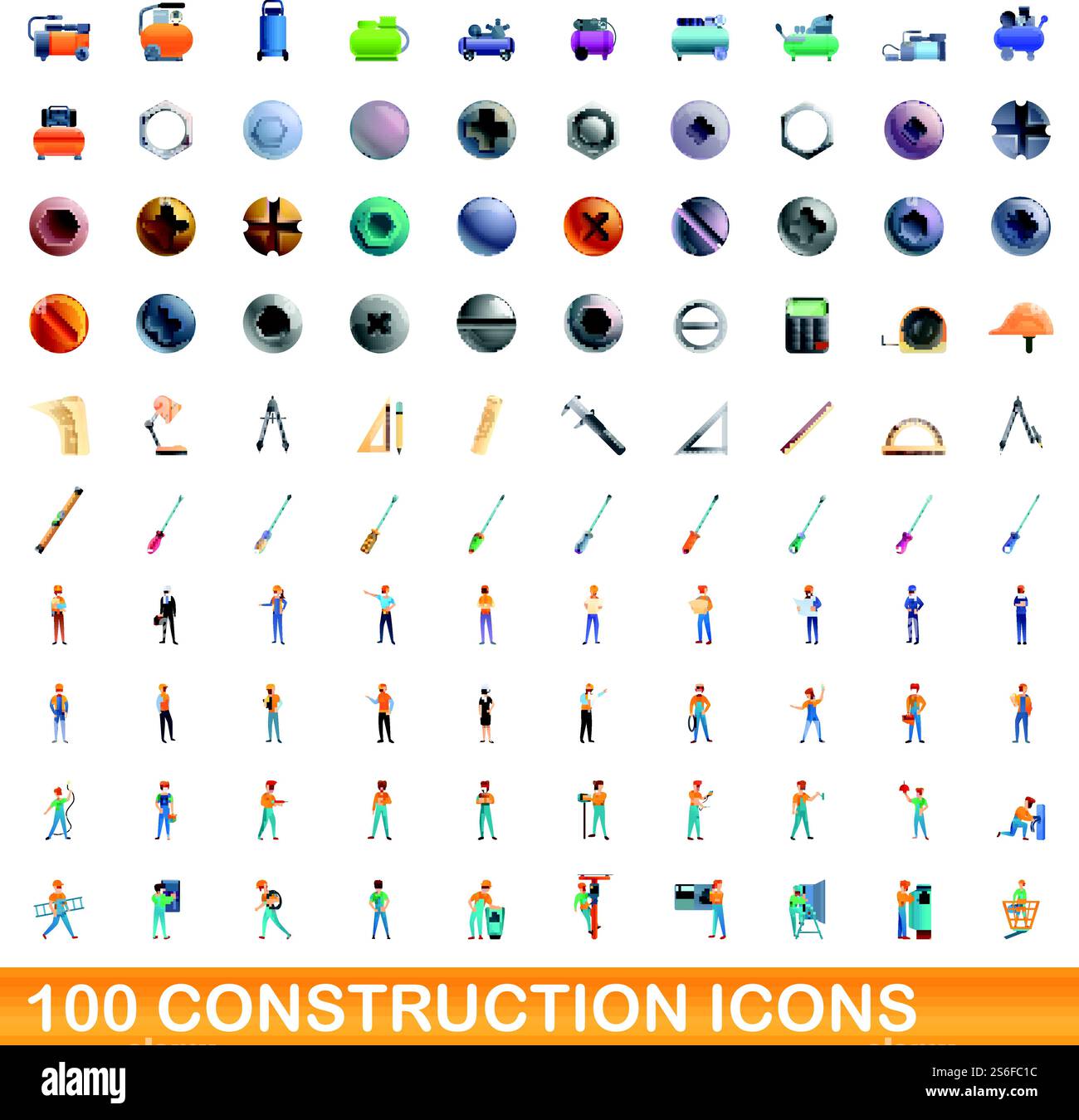 100 construction icons set. Cartoon illustration of 100 construction ...
