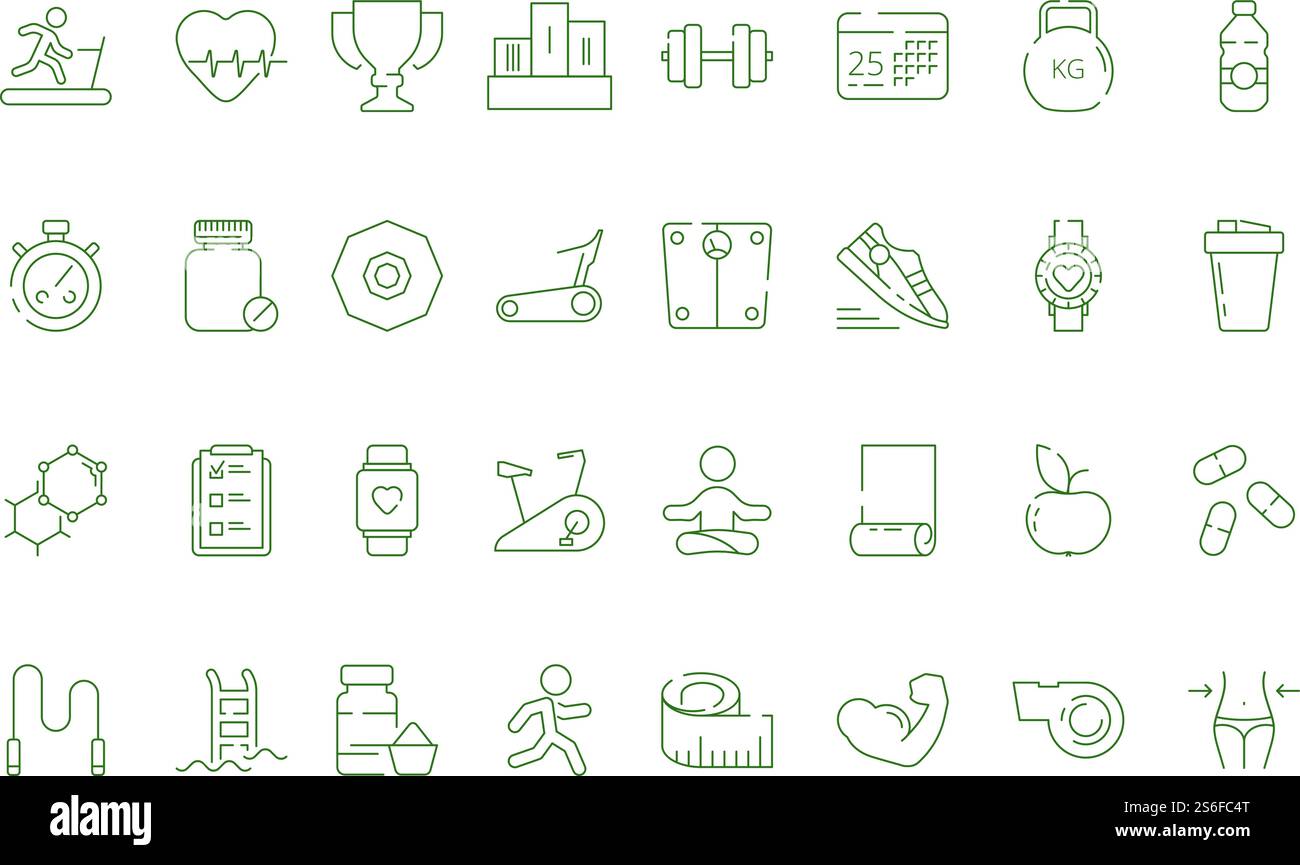 Sport icons. Fitness industry symbols healthy education gym items balls ...