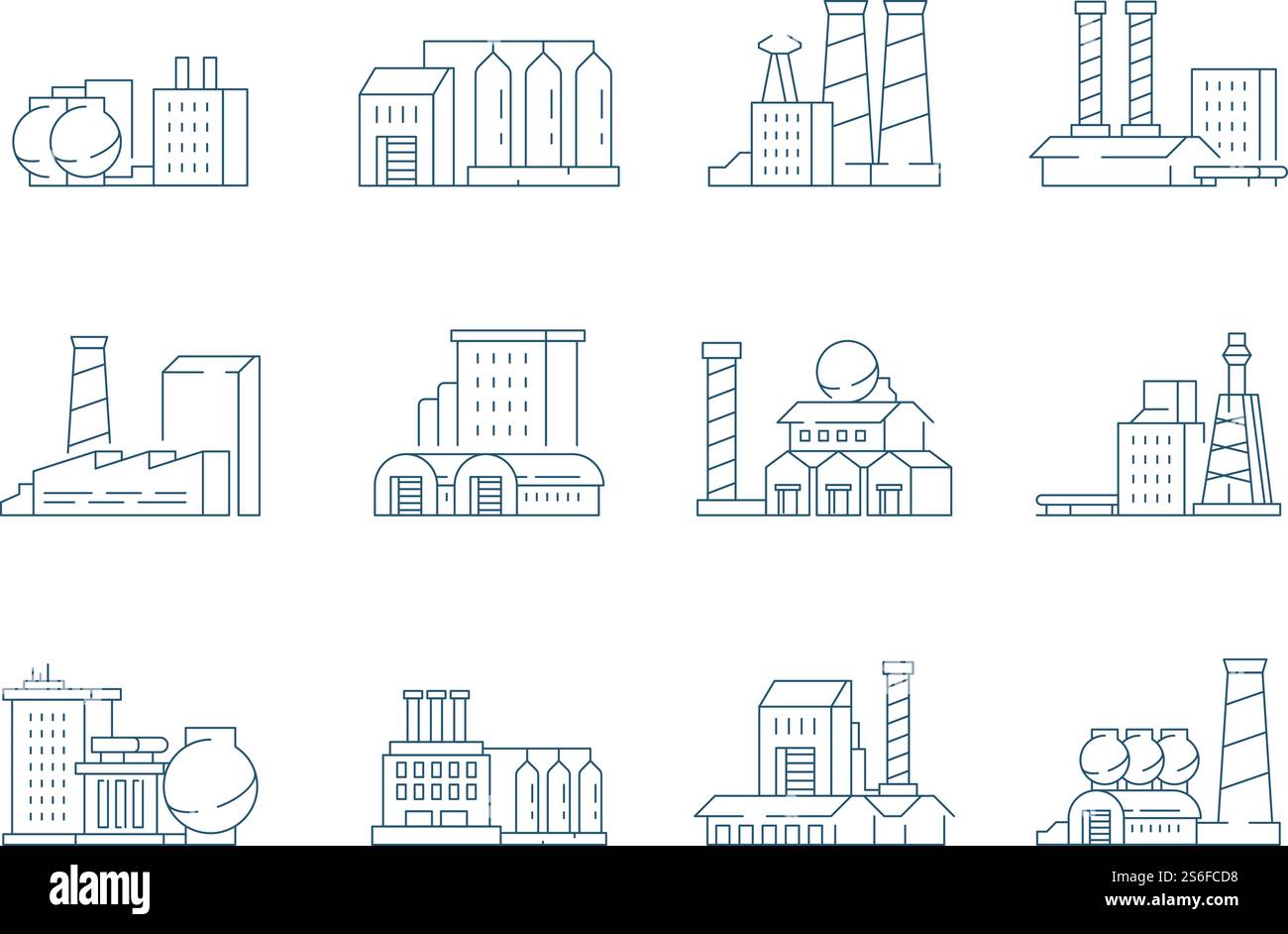 Factory icon. Industrial energy production building with big pipe steam ...