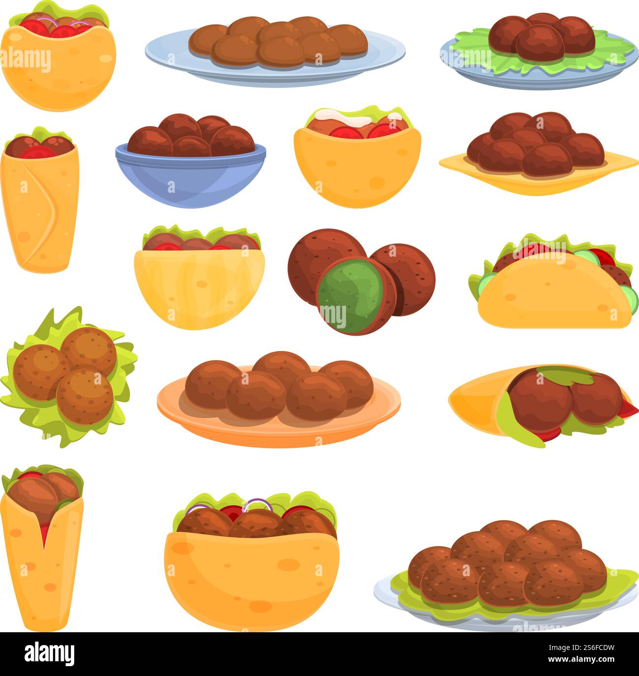 Falafel icons set. Cartoon set of falafel vector icons for web design ...