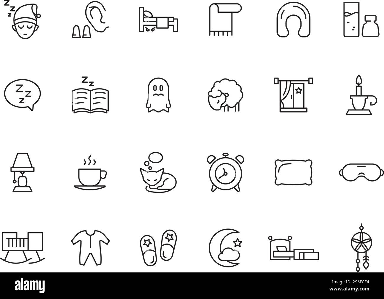 Sleeping symbols. Relax rest simple icons bed pillow clock teddy bear ...