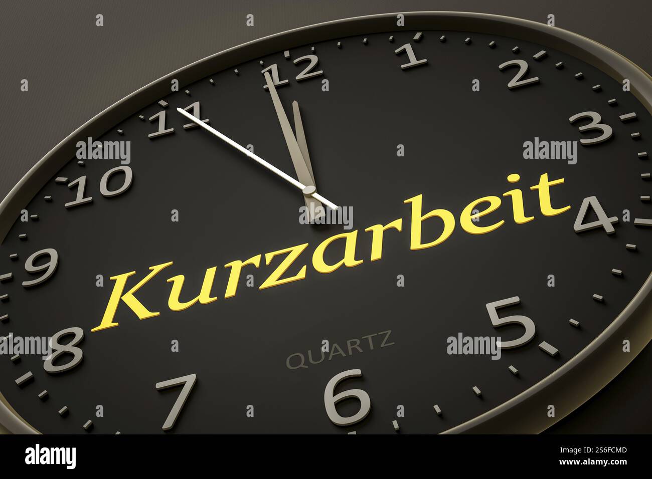 An image of a typical clock with text short-time work in german ...