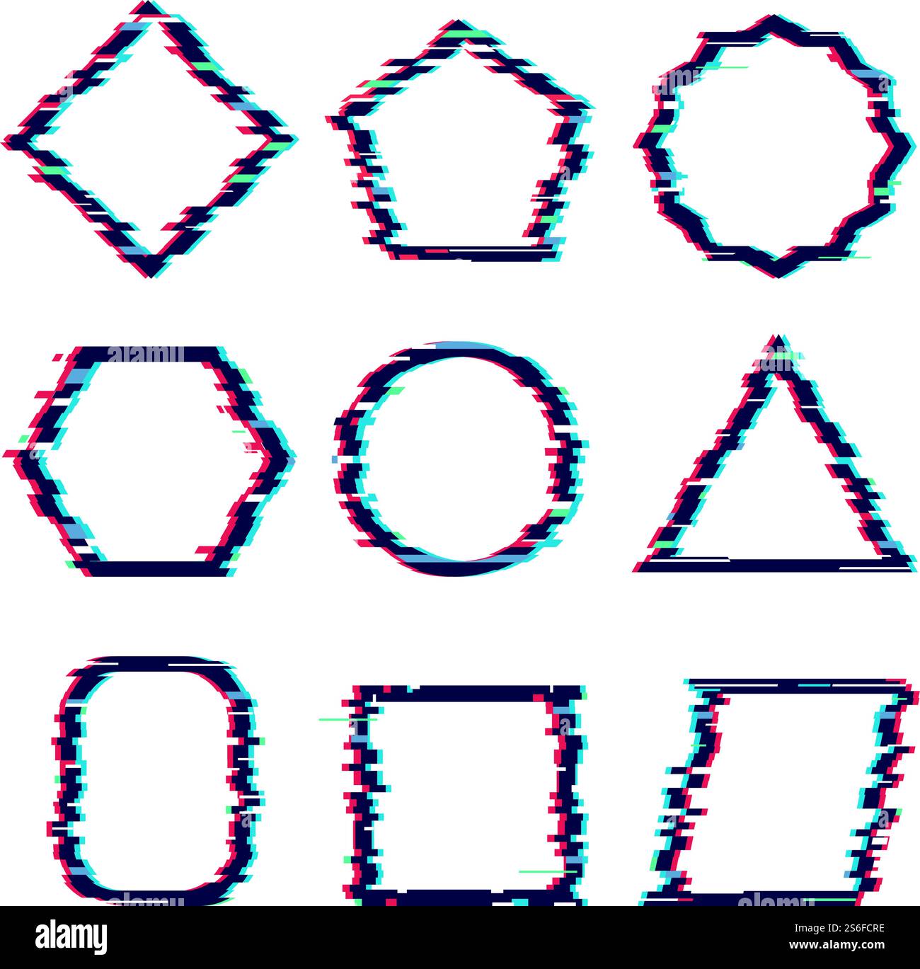 Glitch frames. Distortion rectangular cyber effects damaged square ...