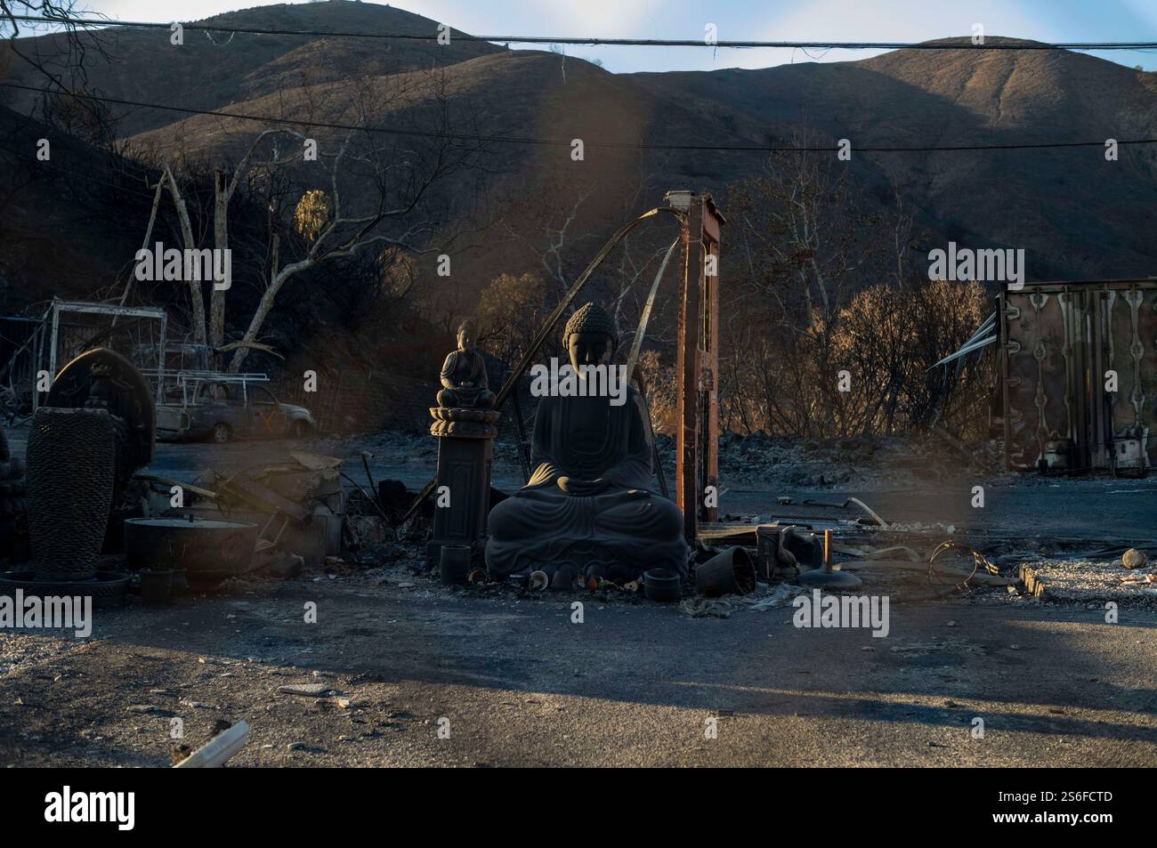 Malibu, California, USA. 16th Jan, 2025. Damaged structures are seen after the Palisades Fire ...