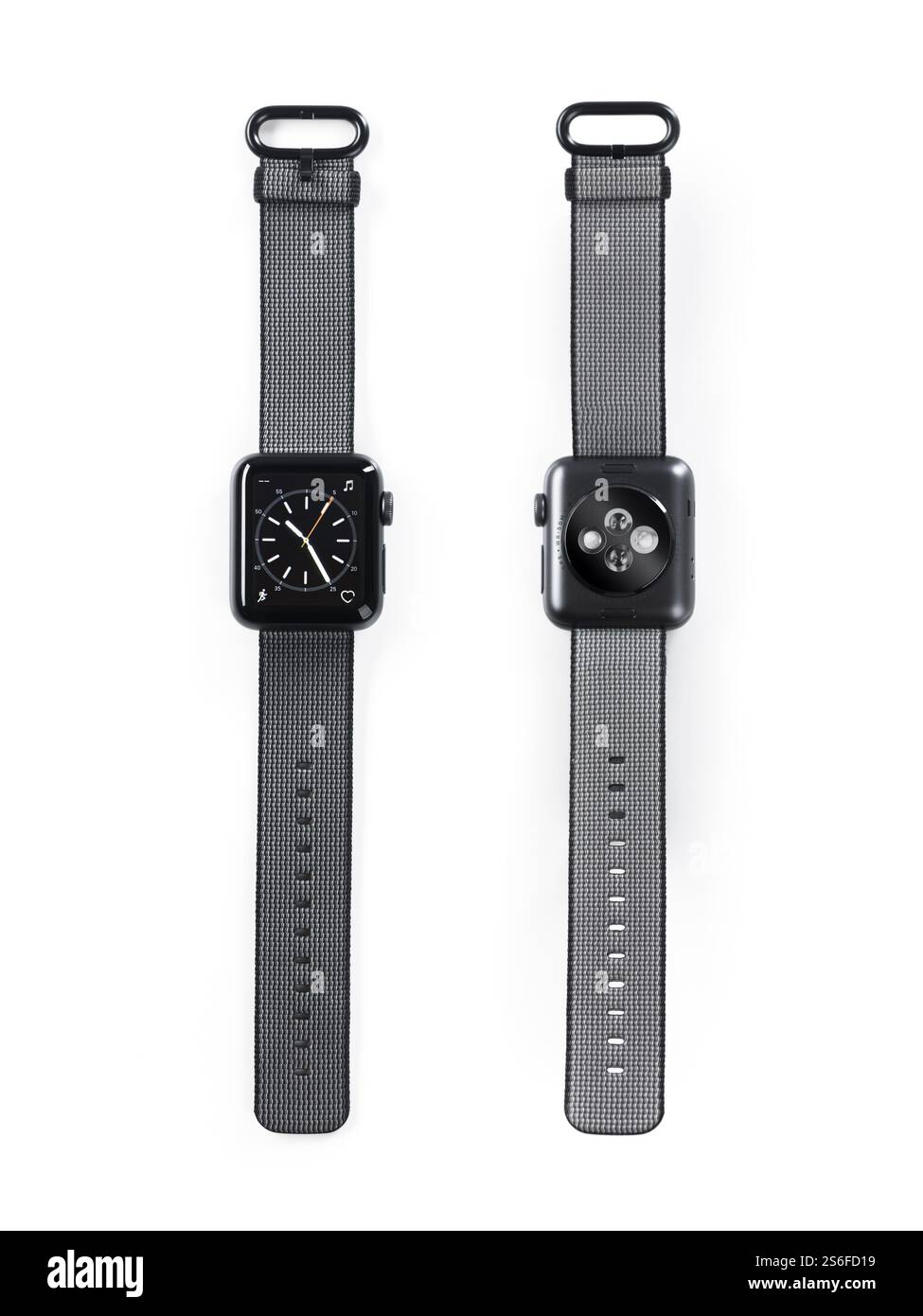 Apple Watch smartwatch front and back view isolated on black background ...